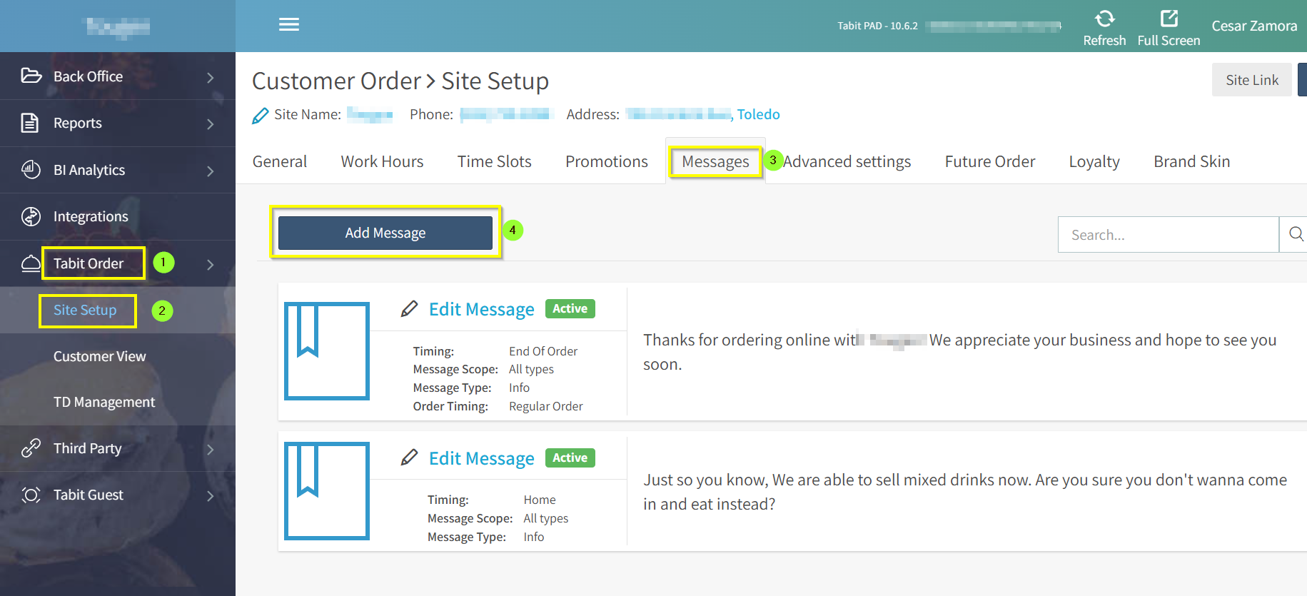 How to Add a Message in Tabit Order